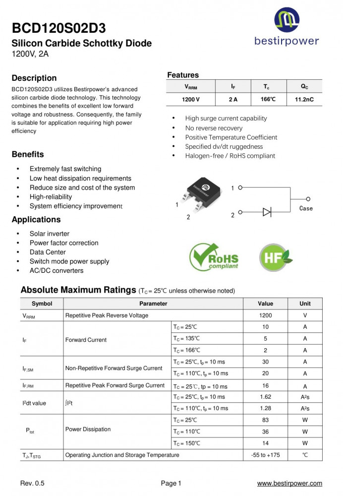 BCD120S02D3 datasheet page 1