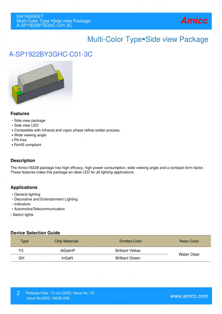 A-SP1922BY3GHC-C01-3C datasheet page 2