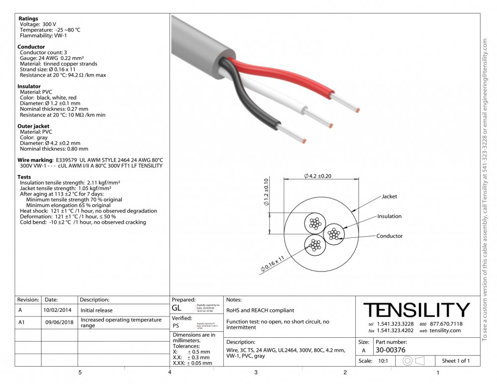 30-00376 cable technical drawing and specification page
