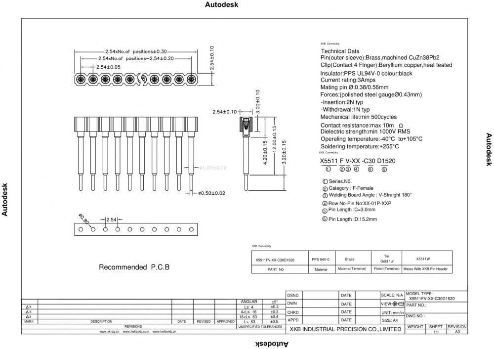 XKB Connection X5511FV-40-C30D1520 technical drawing page 1