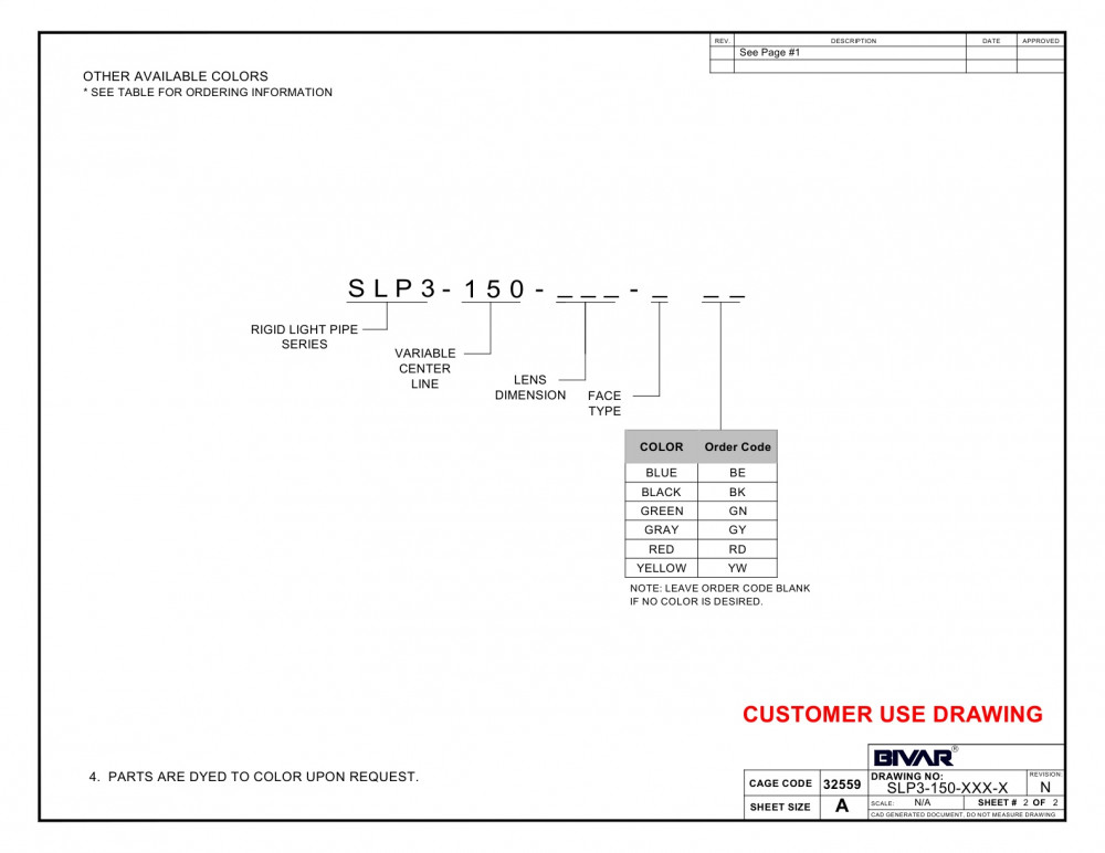 SLP3-150-XXX-X Revision N drawing, sheet 2 of 2