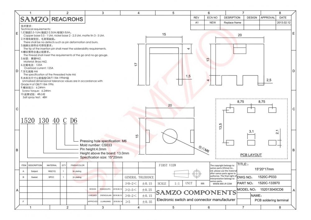 SAMZO 152013040CD6 technical drawing
