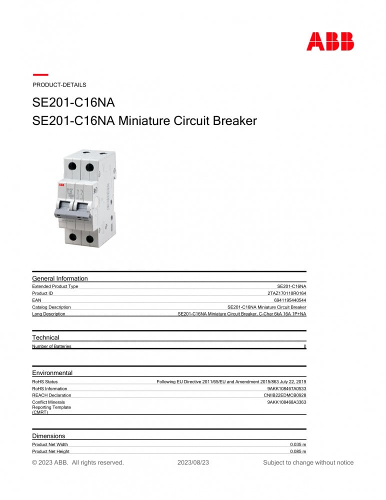 SE201-C16NA technical document page 1