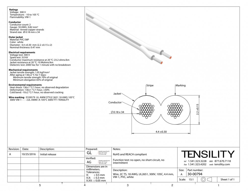 Tensility 30-00794 wire specification drawing