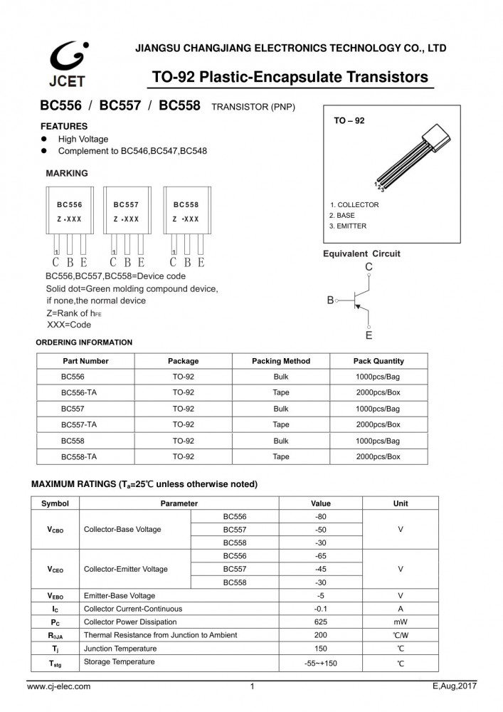 BC557 datasheet page 1
