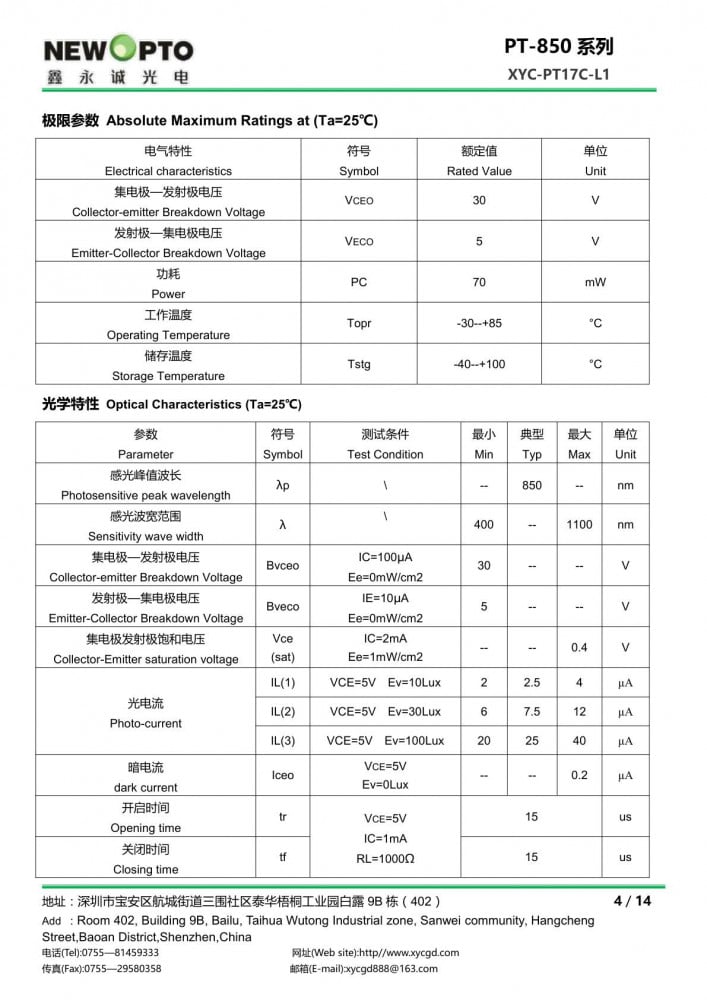 XYC-PT17C-L1 specification page 4