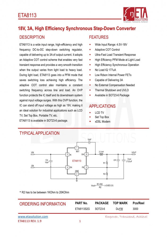 ETA8113S2G datasheet page 1