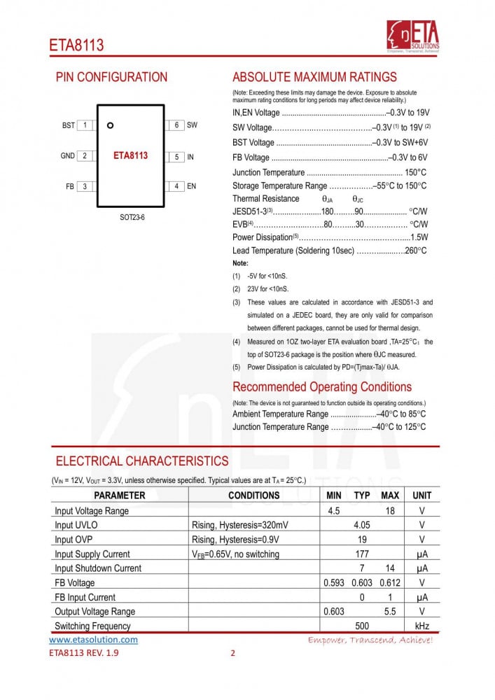 ETA8113S2G datasheet page 2