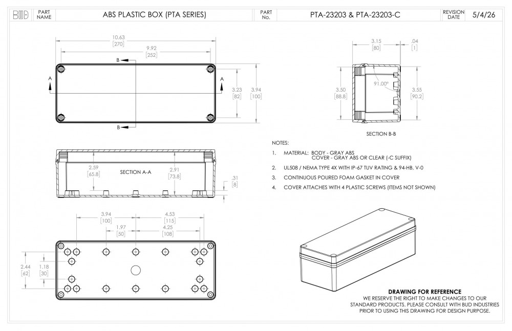 Bud Industries PTA-23203-C product drawing