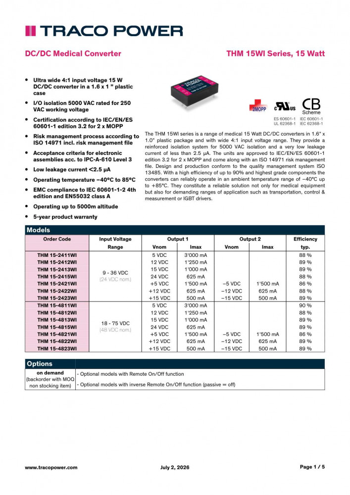 THM 15WI technical document, page 1