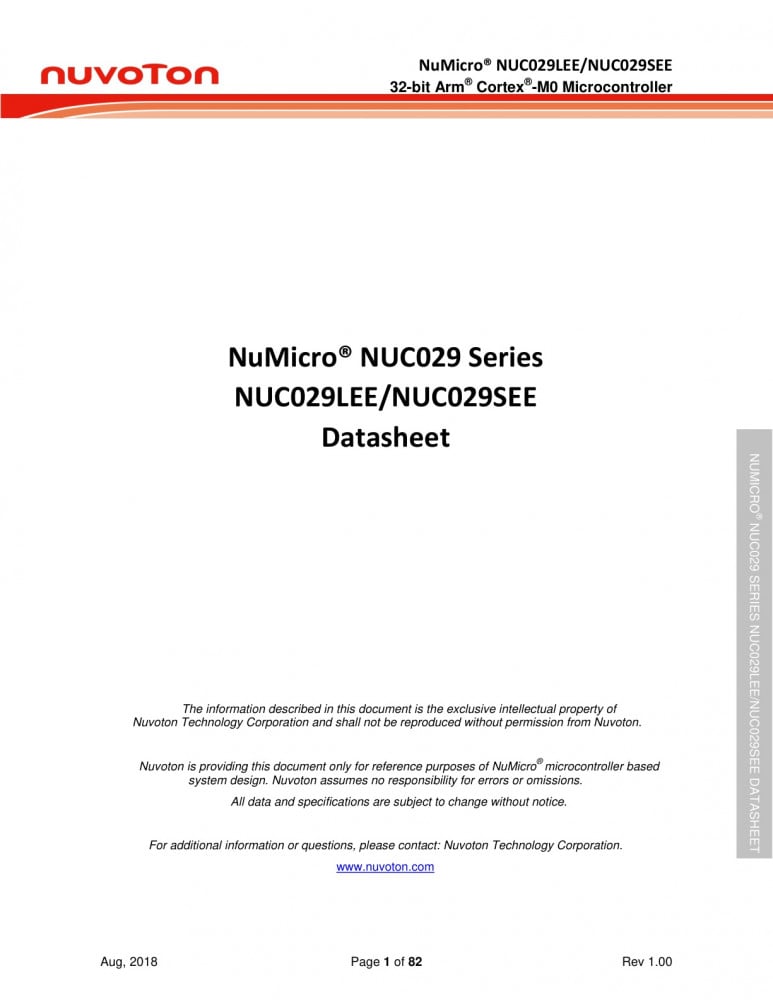 NUC029LEE datasheet page 1