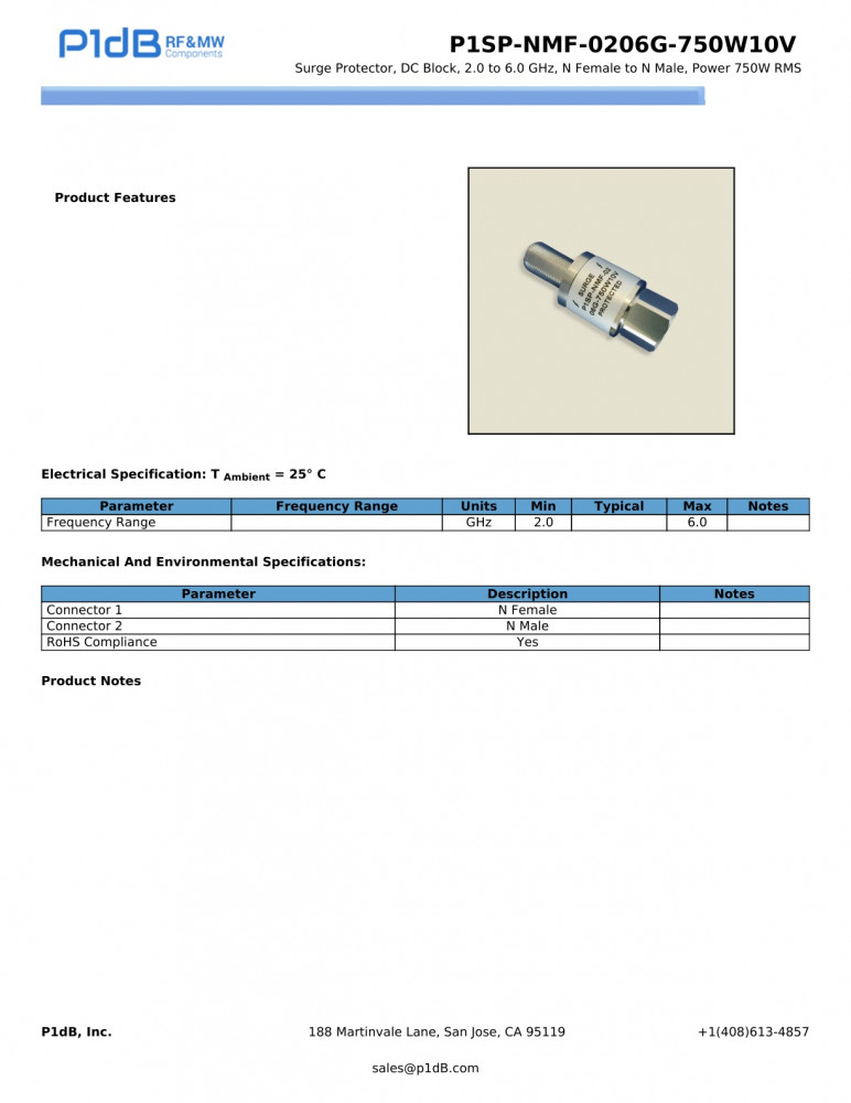 P1dB Inc product document preview