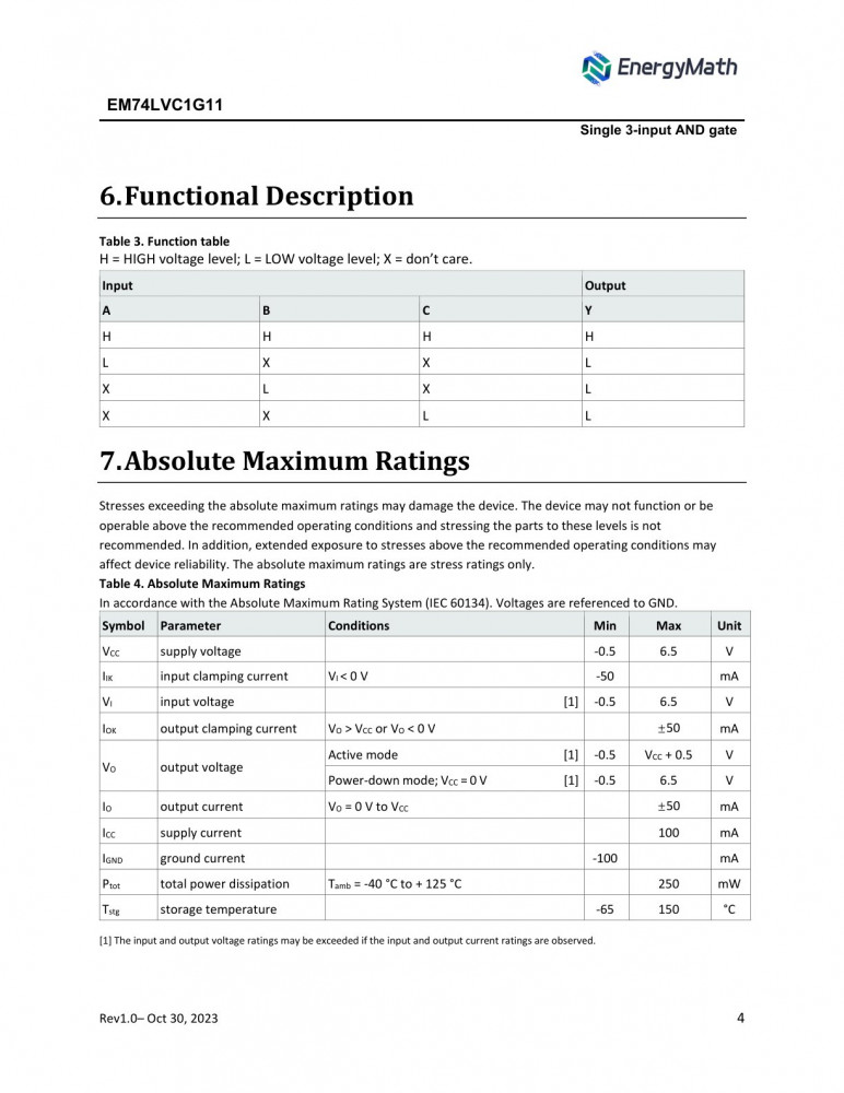 EM74LVC1G11GV datasheet page 4