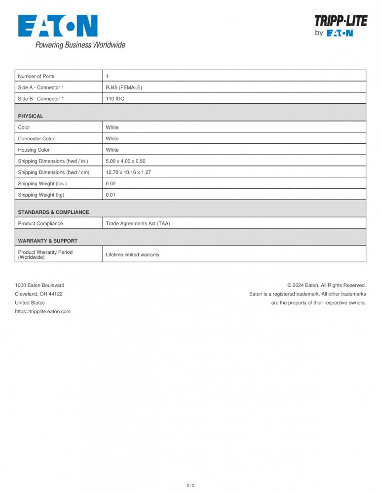 EATON N238-001-WH technical document page 2