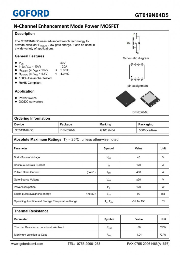 GT019N04D5 datasheet page 1