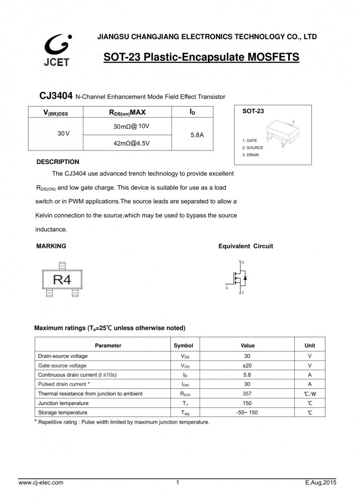 CJ3404 datasheet page 1