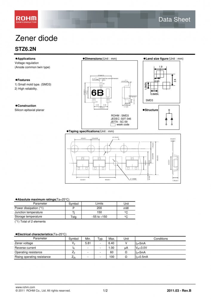 ROHM STZ6.2NT146 technical document page 1