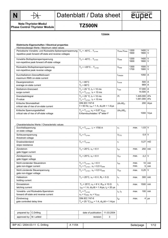 TZ500N datasheet page 1