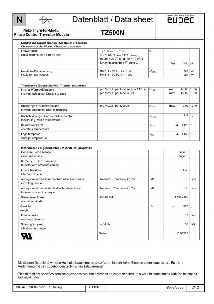 TZ500N datasheet page 2