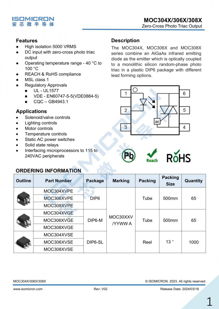 MOC3082VPE-AXW datasheet page 1
