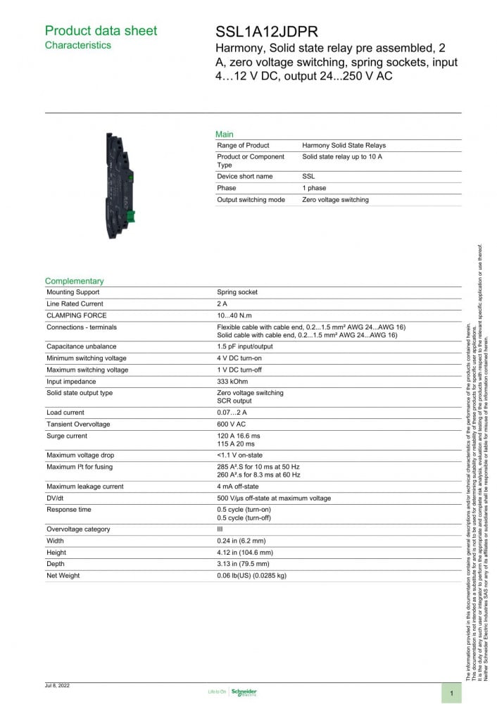 SSL1A12JDPR technical document page 1