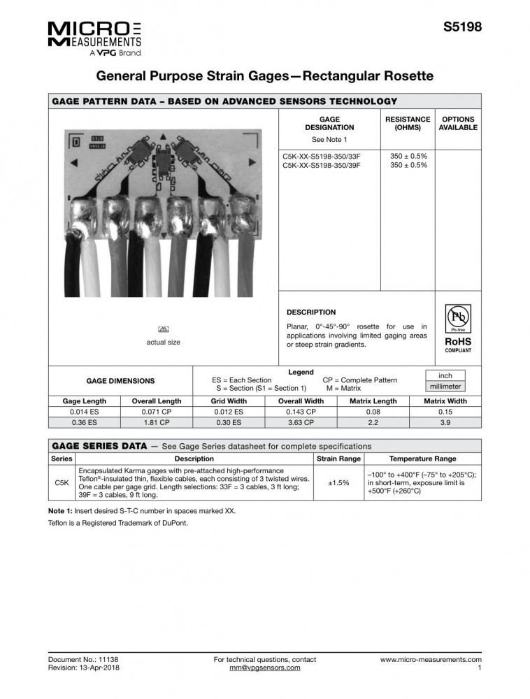 MMF403112 rectangular rosette strain gage product documentation image