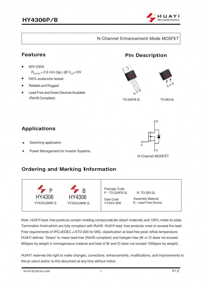 HY4306P datasheet page 1