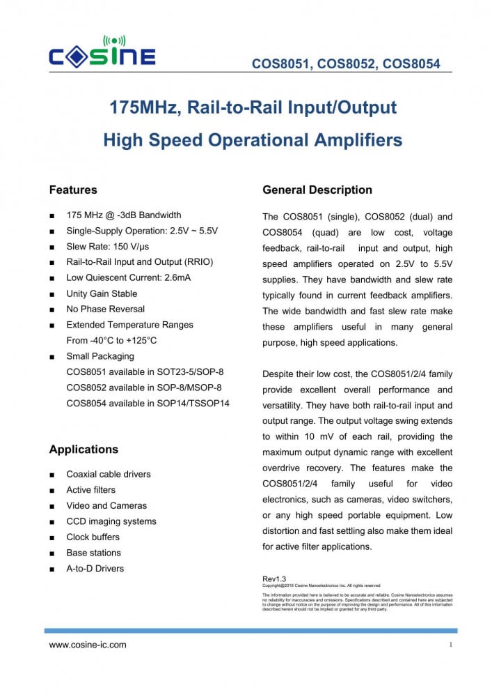 COS8052MR datasheet page 1