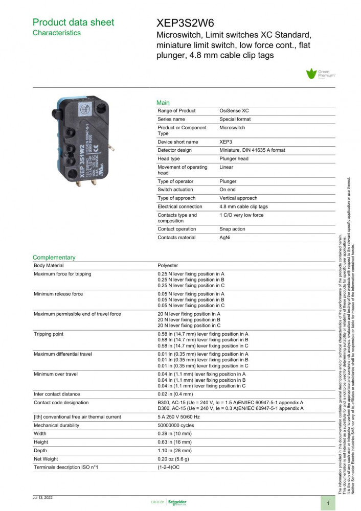 XEP3S2W6 technical document page 1