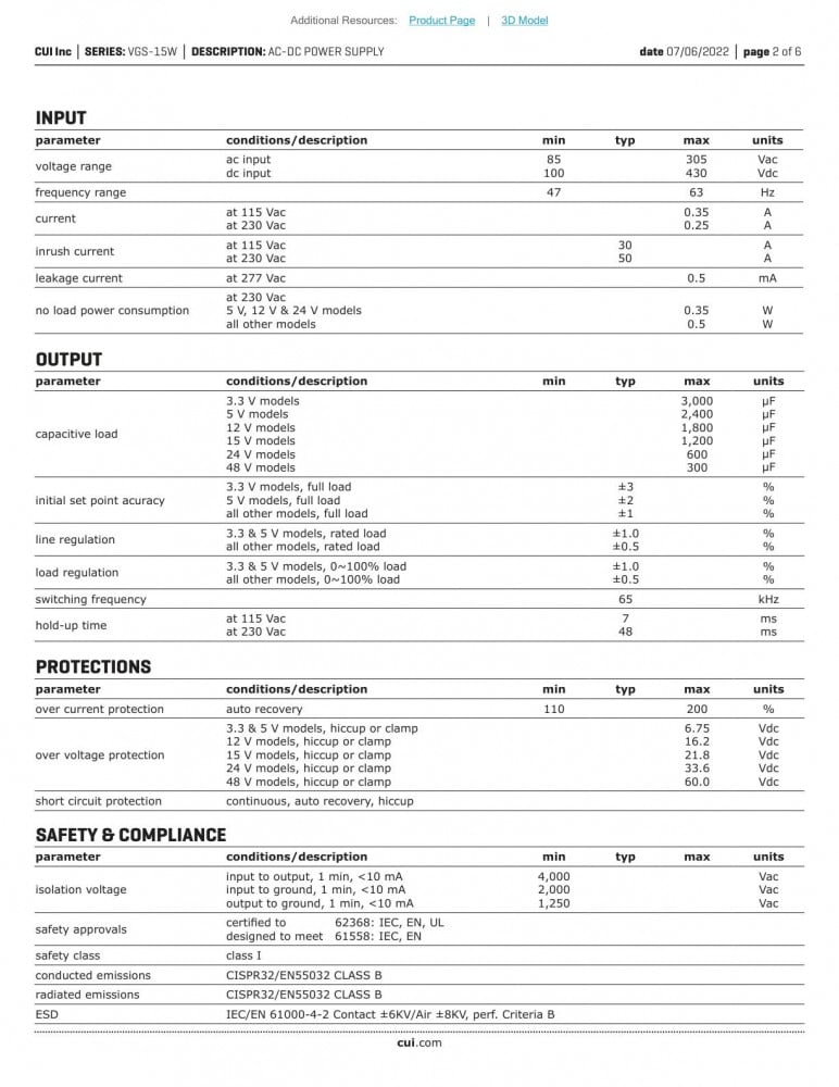 VGS-15W series datasheet page 2