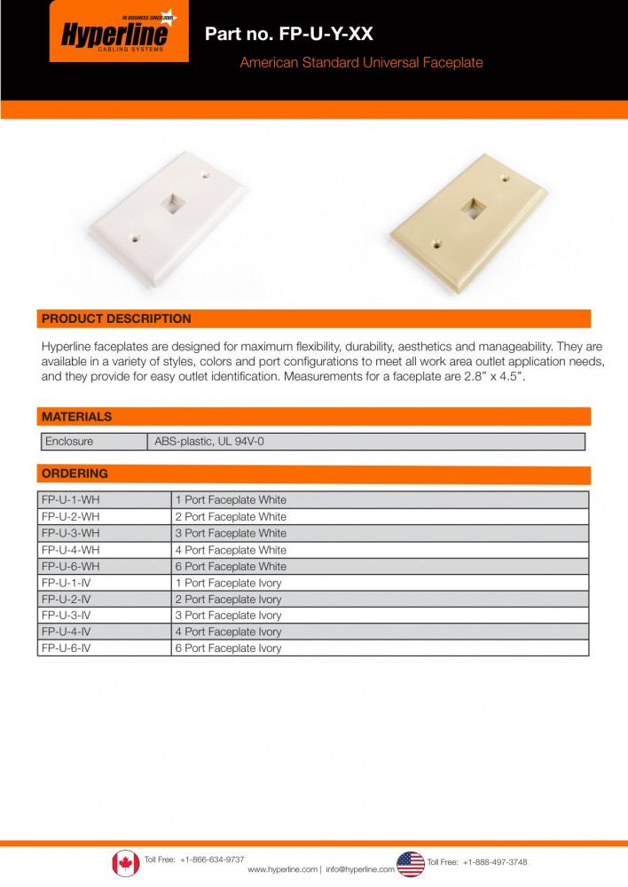 Hyperline FP-U-1-IV product document page