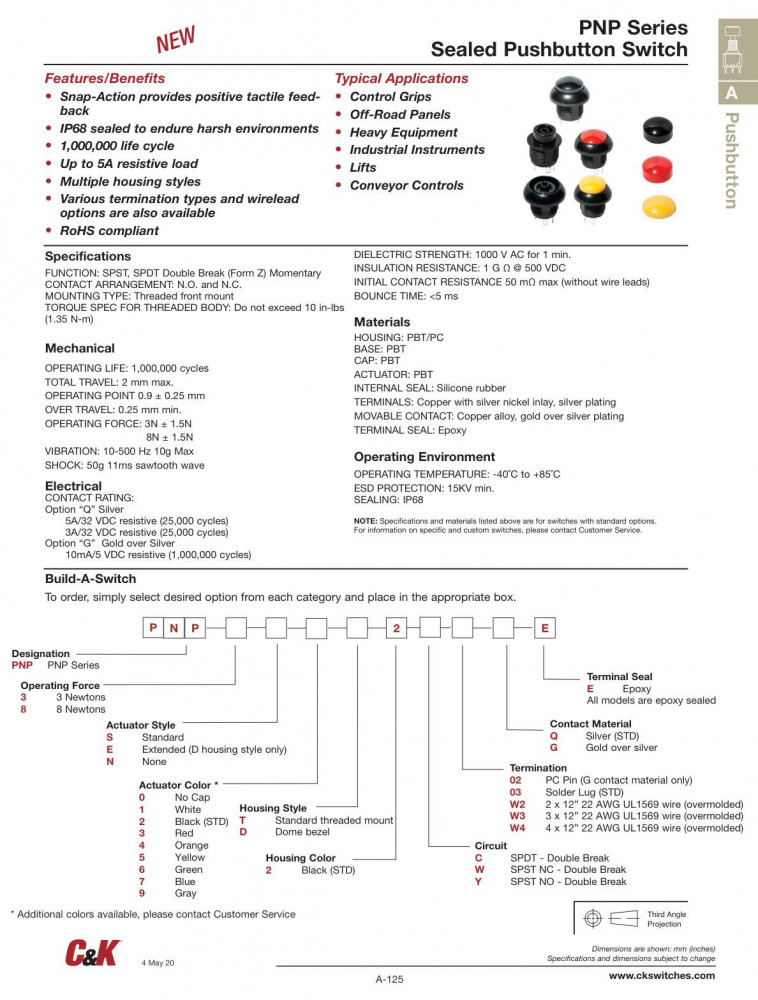 C&K PNP8S2D2Y03QE technical document page 1