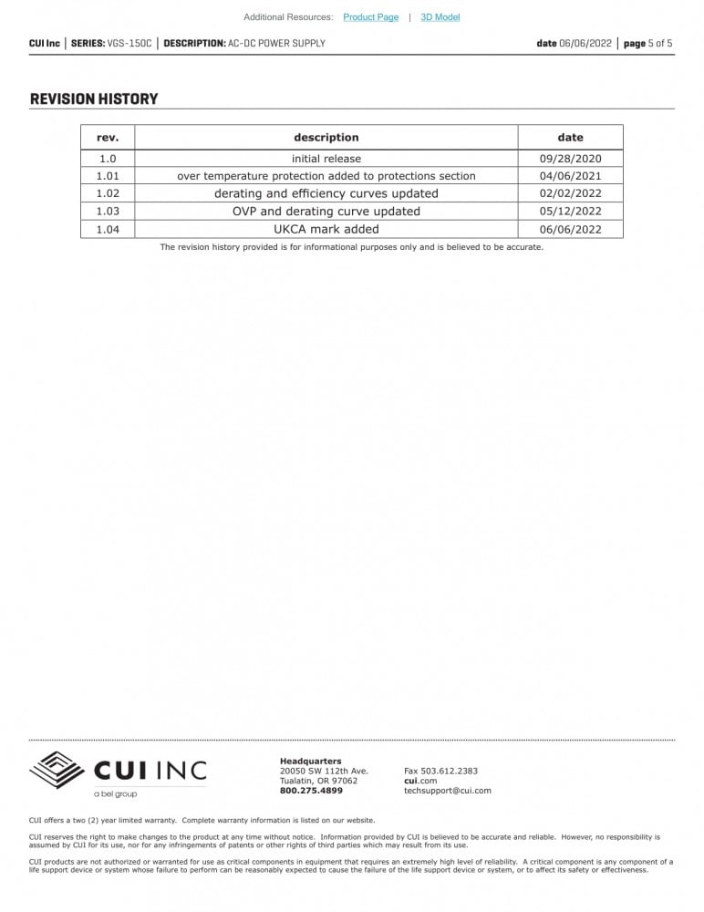 CUI VGS-150C datasheet page 5