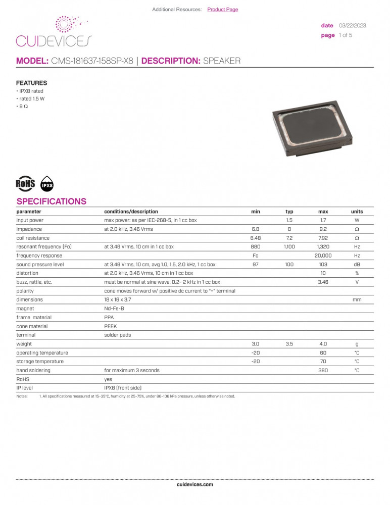 CMS-181637-158SP-X8 datasheet page 1