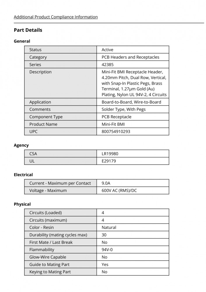 Molex product specification page 2