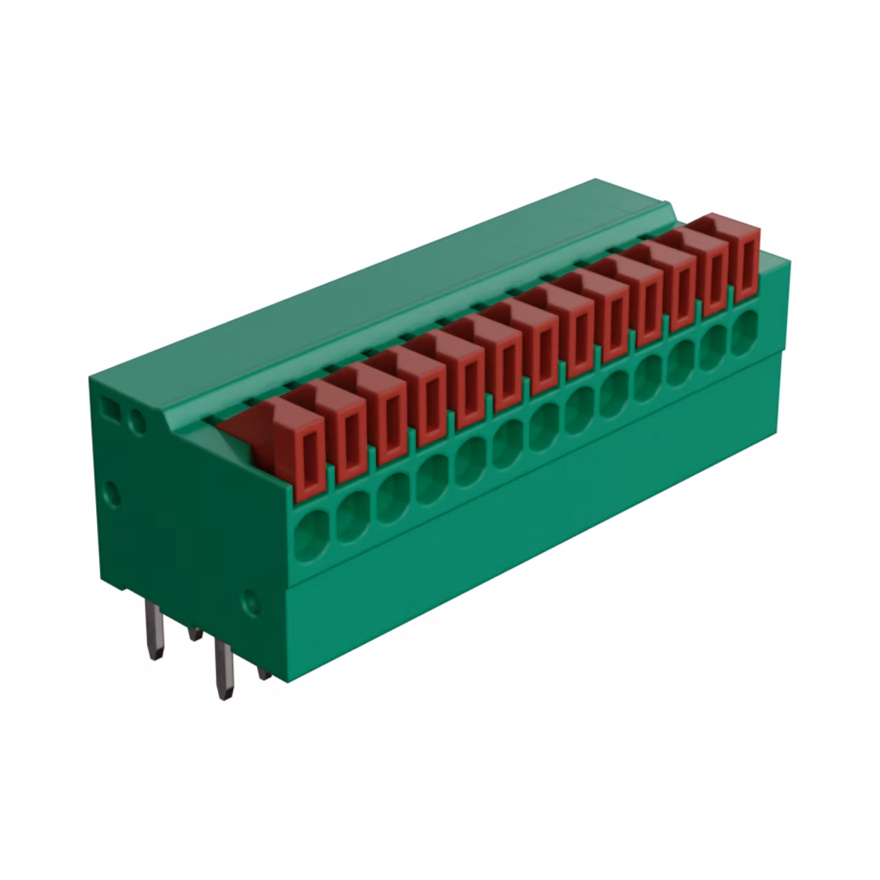 2.54mm Pitch, Eurostyle Fixed-Mount Push-Button Terminal Block, Horizontal, 6A, 26-18 AWG, Green, 13 Circuits for sale