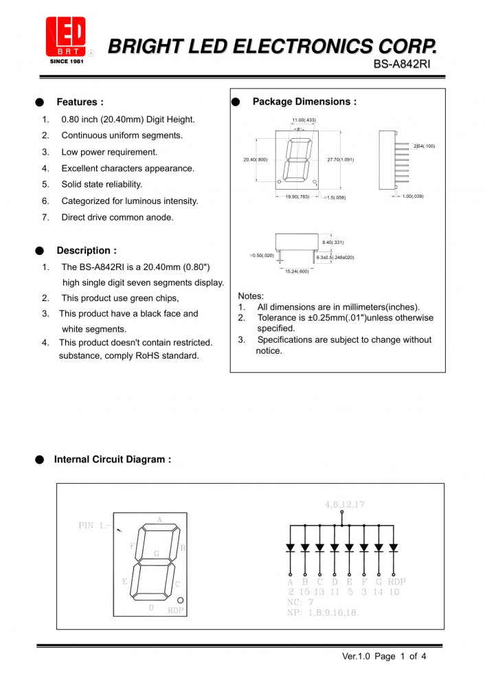BS-A842RI datasheet page 1