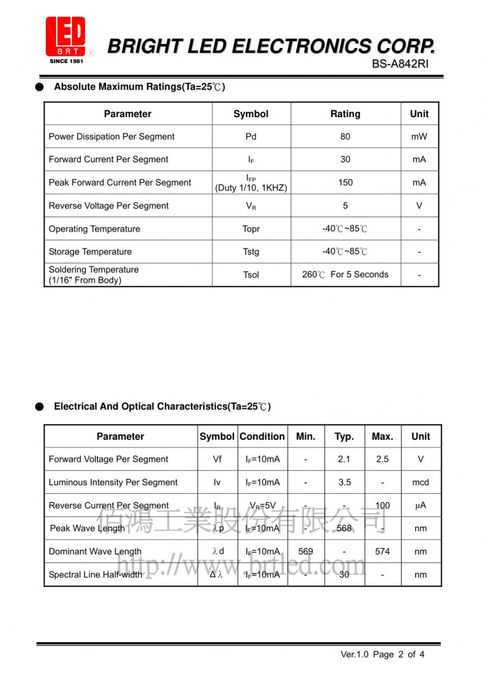 BS-A842RI datasheet page 2
