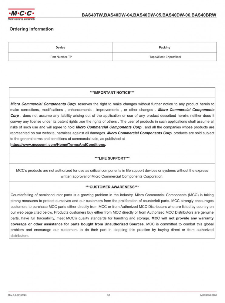 BAS40TW-TP technical document page 3