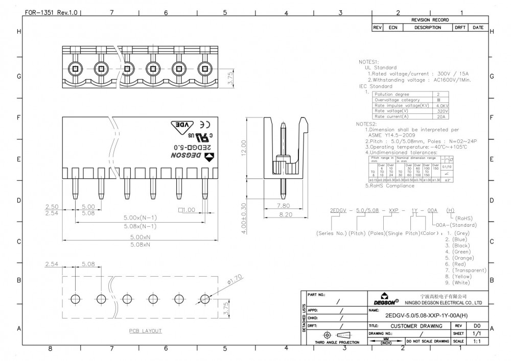DEGSON 2EDGV-5.08 series customer drawing preview