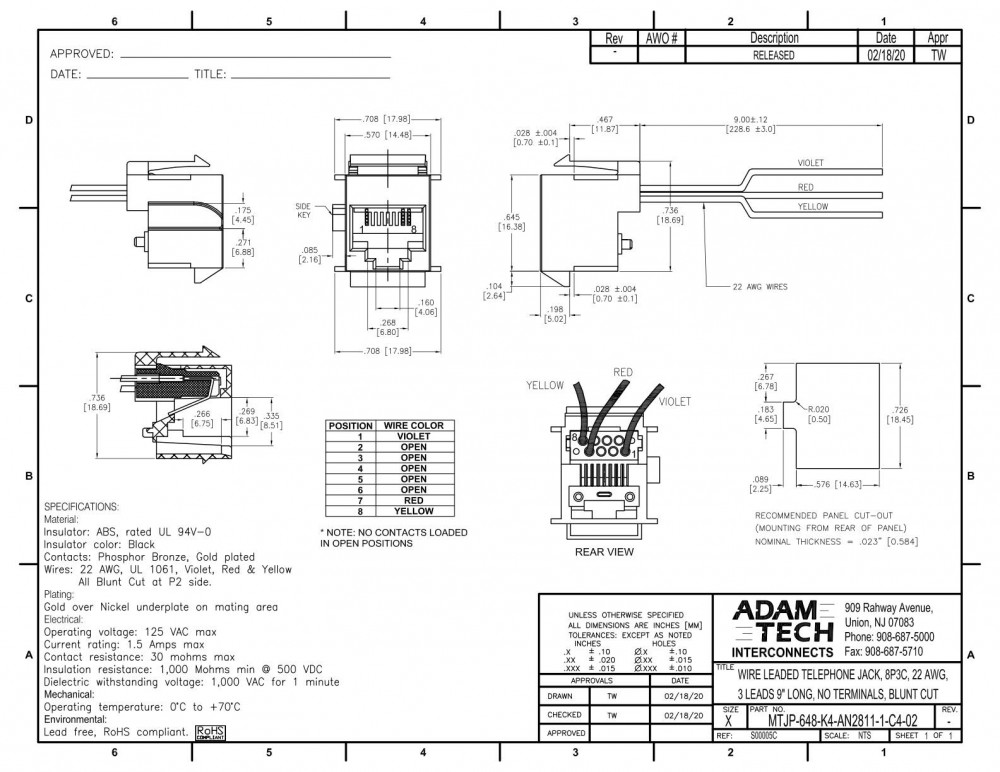 Technical document image for ADAM TECH MTJP-648-K4-AN2811-1-C4-02