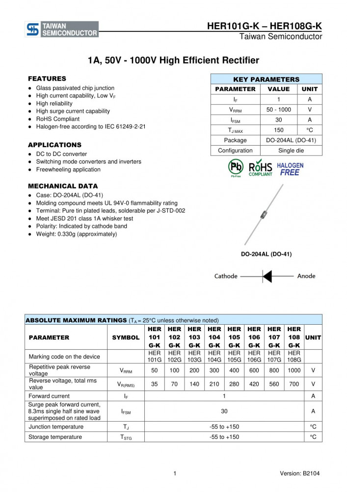 HER107G-K manufacturer datasheet page 1