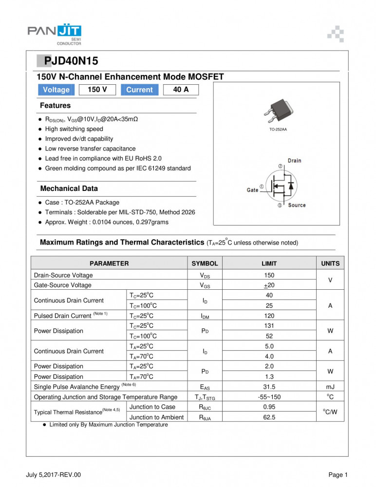 PJD40N15 datasheet page 1