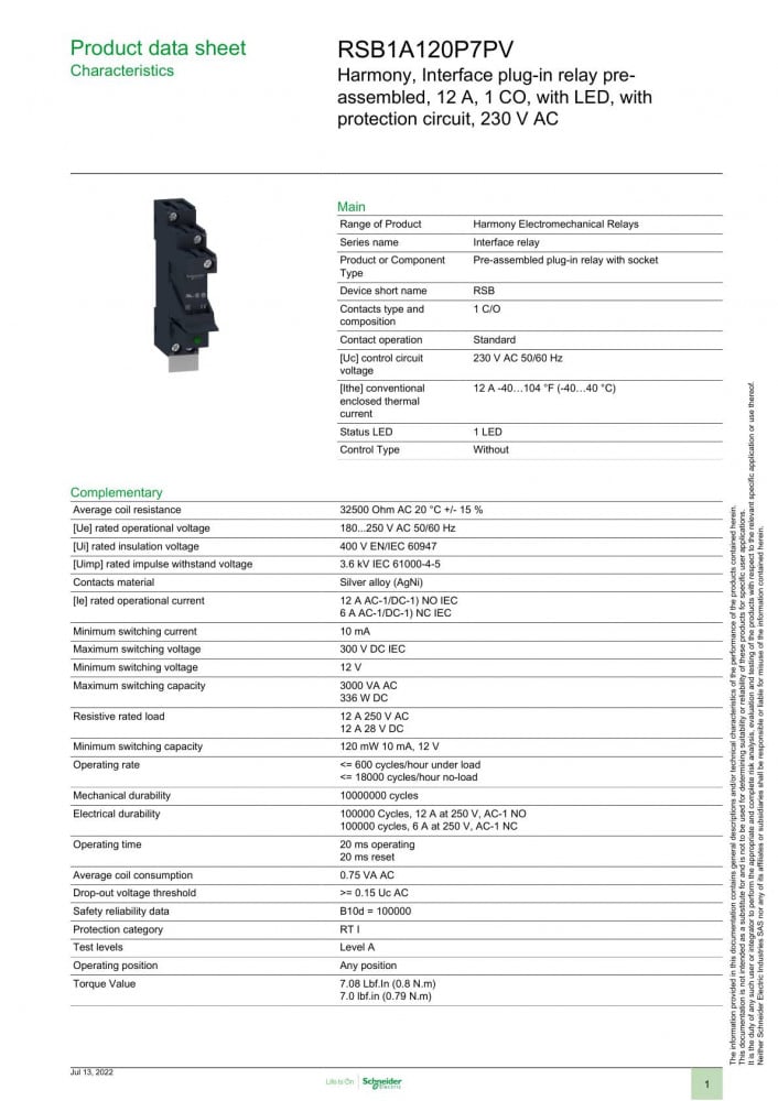 RSB1A120P7PV technical document page 1