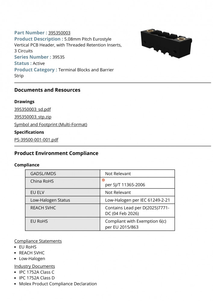 ESE Eurostyle terminal blocks specification document, page 1