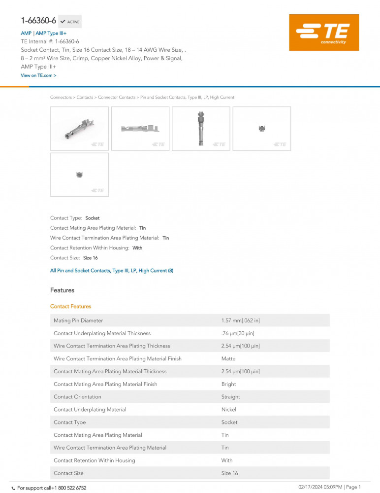 TE Connectivity 1-66360-6 document page 1