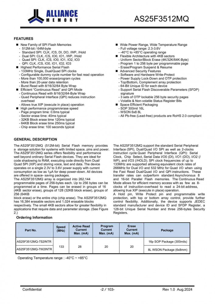 AS25F3512MQ datasheet preview, page 2