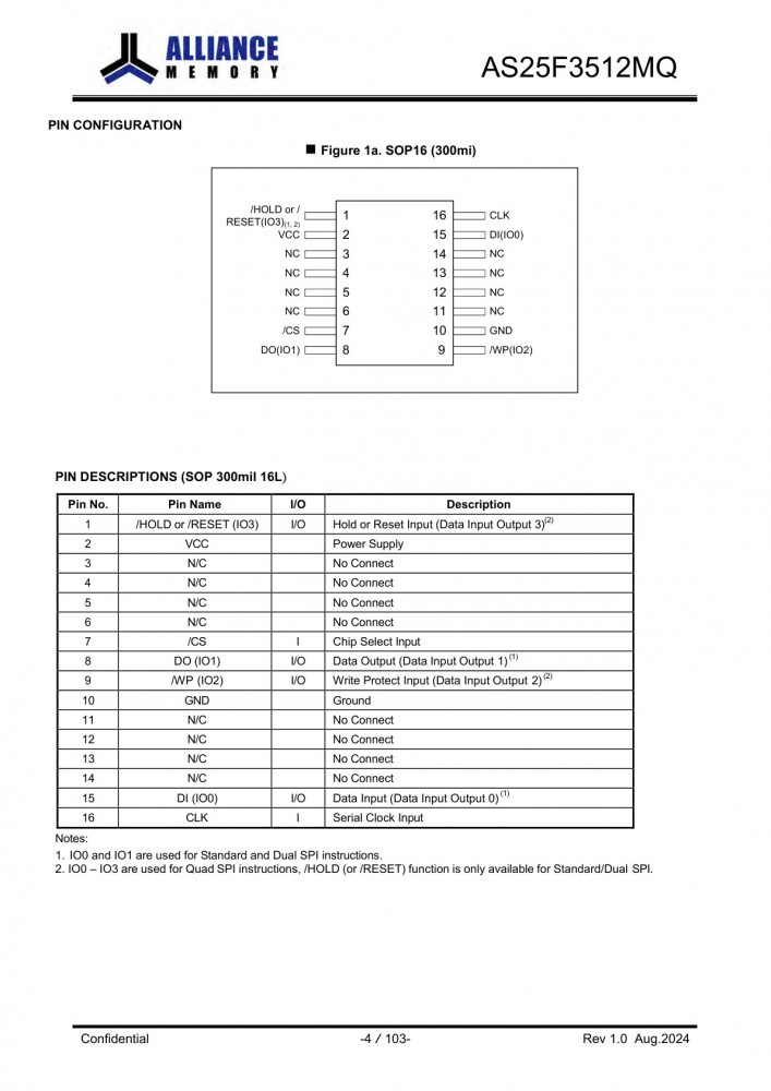 AS25F3512MQ datasheet preview, page 4