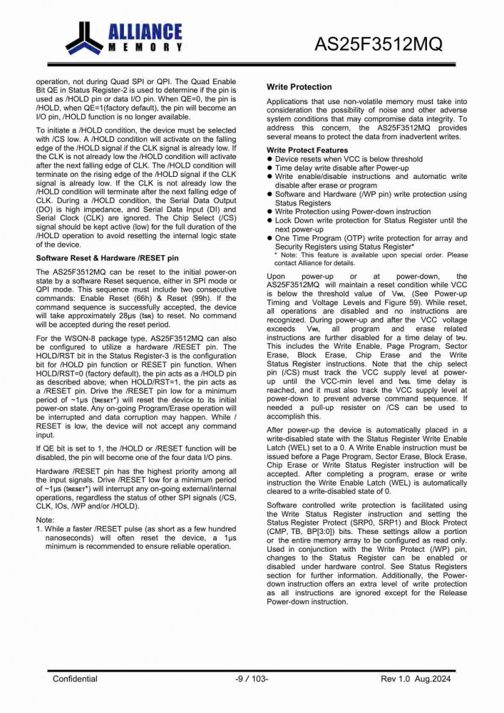 AS25F3512MQ datasheet preview, page 9