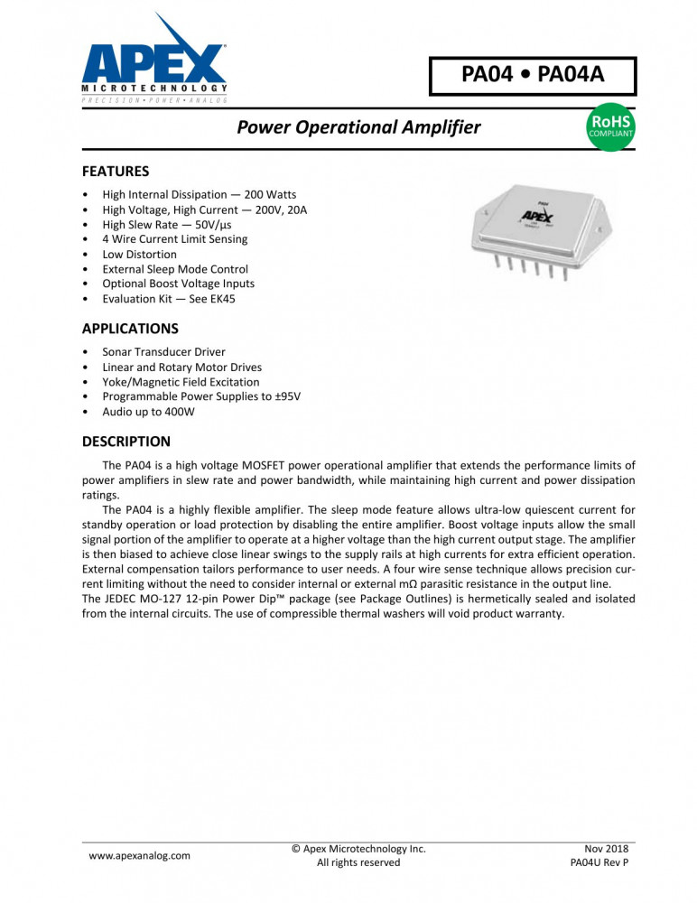 PA04 datasheet page 1